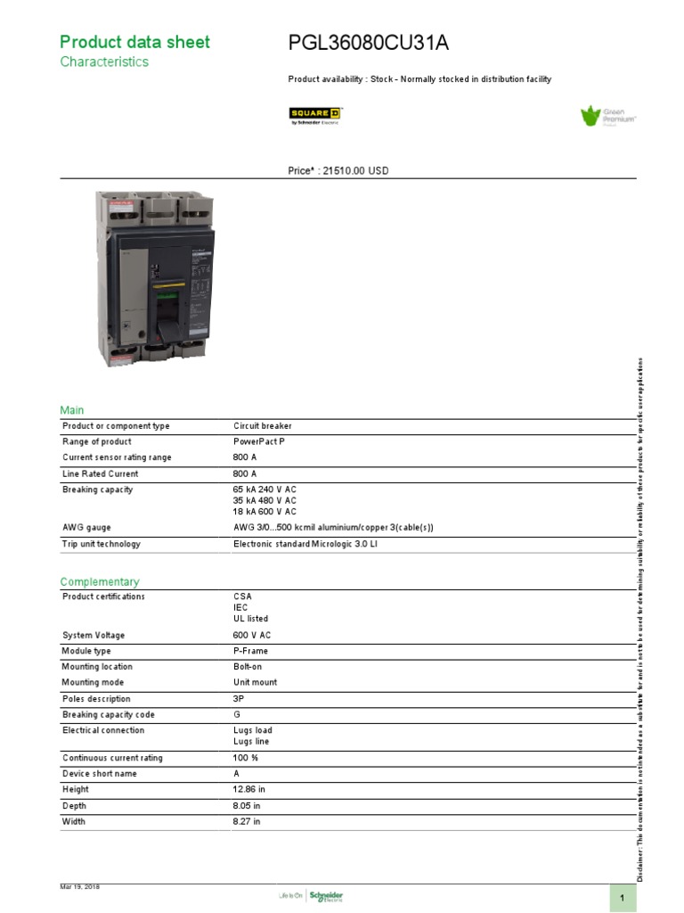 PowerPact P-Frame Circuit Breaker Guide | PDF | Electricity ...