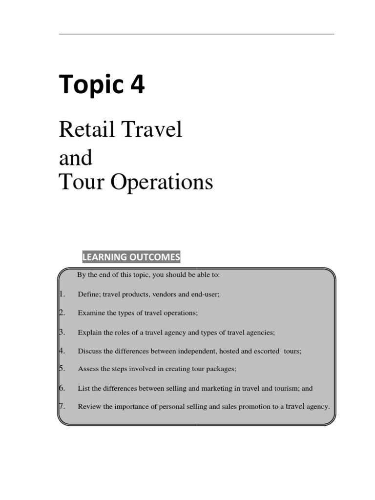 Retail Travel and Tour Operations Overview | PDF | Travel Agency | Sales