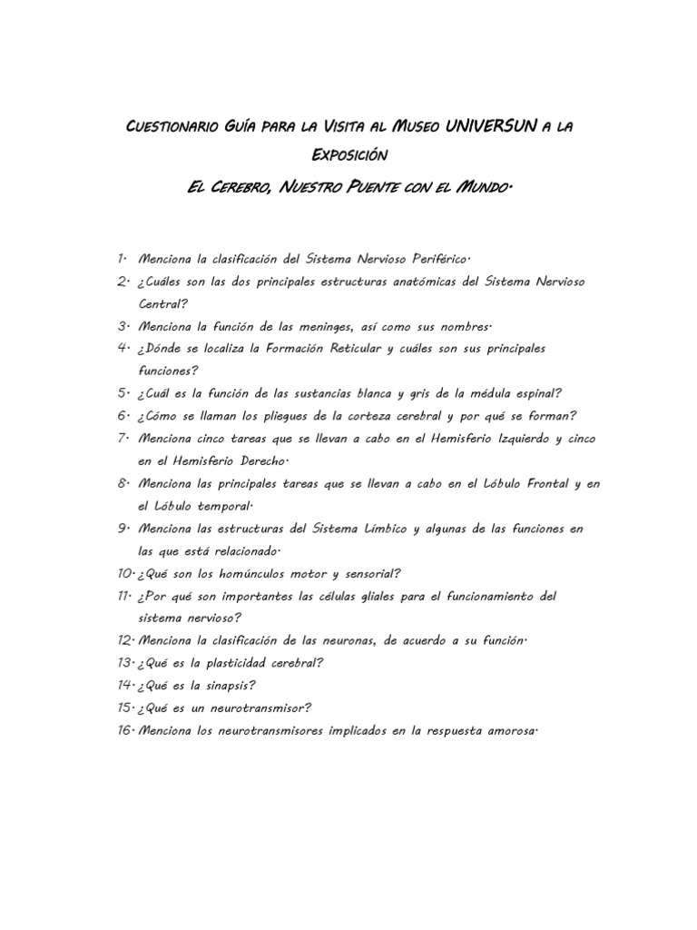 Cuestionario Guía para La Visita Al Museo UNIVERSUM | PDF
