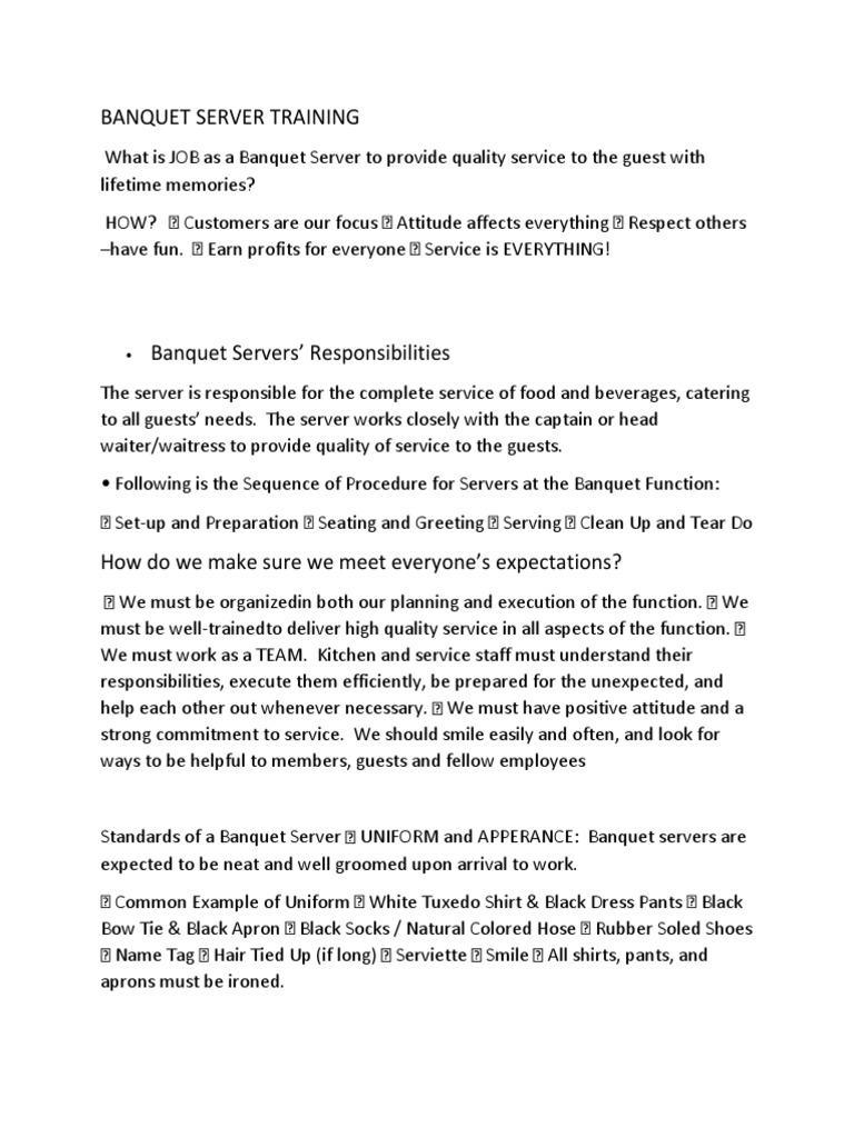 Essential Banquet Server Training in 40 Characters | PDF | Tableware ...