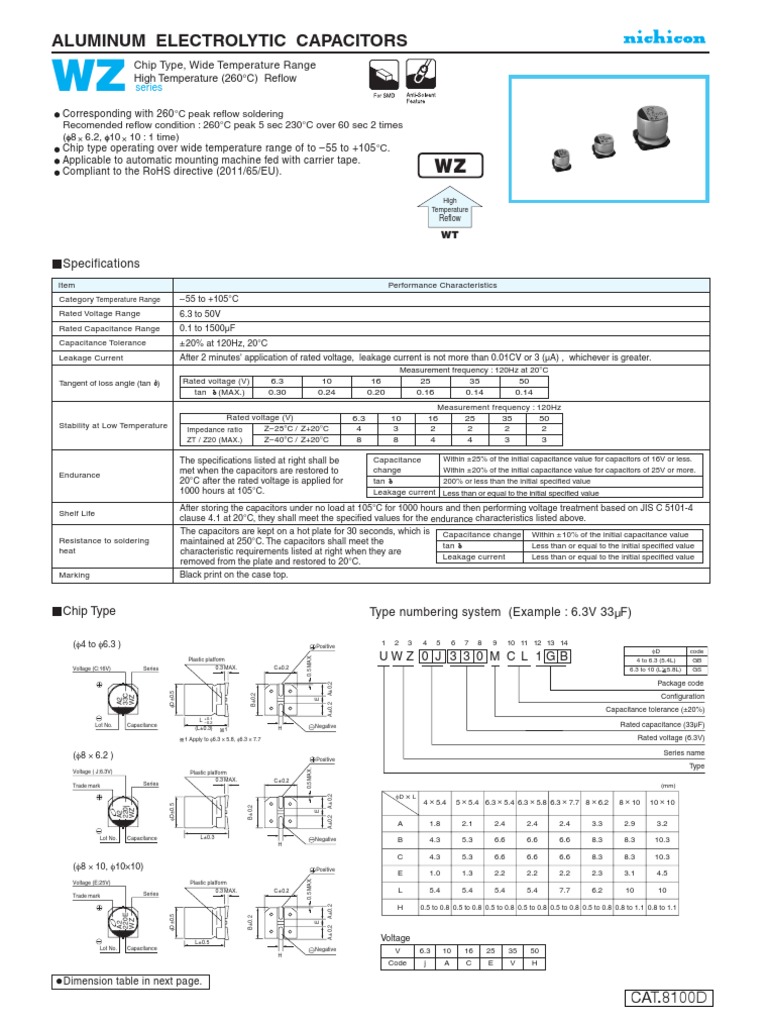 Aluminum Electrolytic Capacitors: Specifications | PDF | Capacitor ...