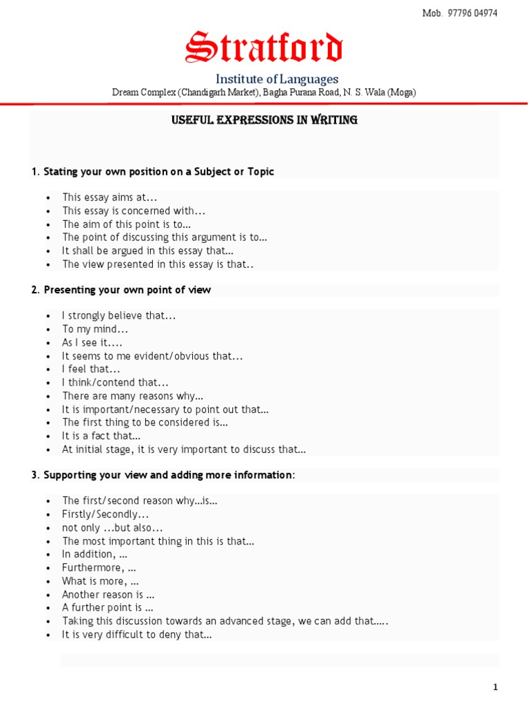 Useful Expressions in Writing | Download Free PDF | Essays | Reason