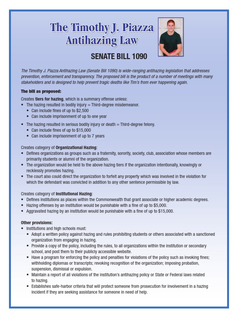 The Timothy J. Piazza Antihazing Law | PDF | Fine (Penalty) | Felony