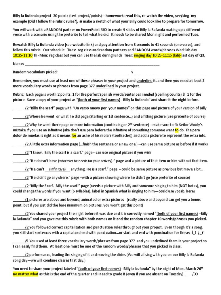 Billy la Bufanda Project Guidelines | PDF | Linguistics | Grammar