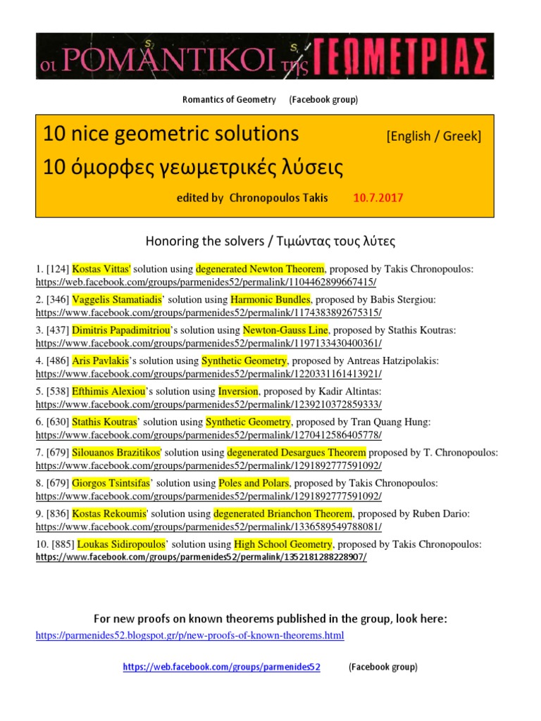 10 Nice Geometric Solutions by Romantics of Geometry | PDF | Elementary ...