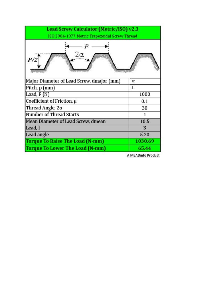 Lead Screw Calculator Metric ISO2904 1977 | PDF