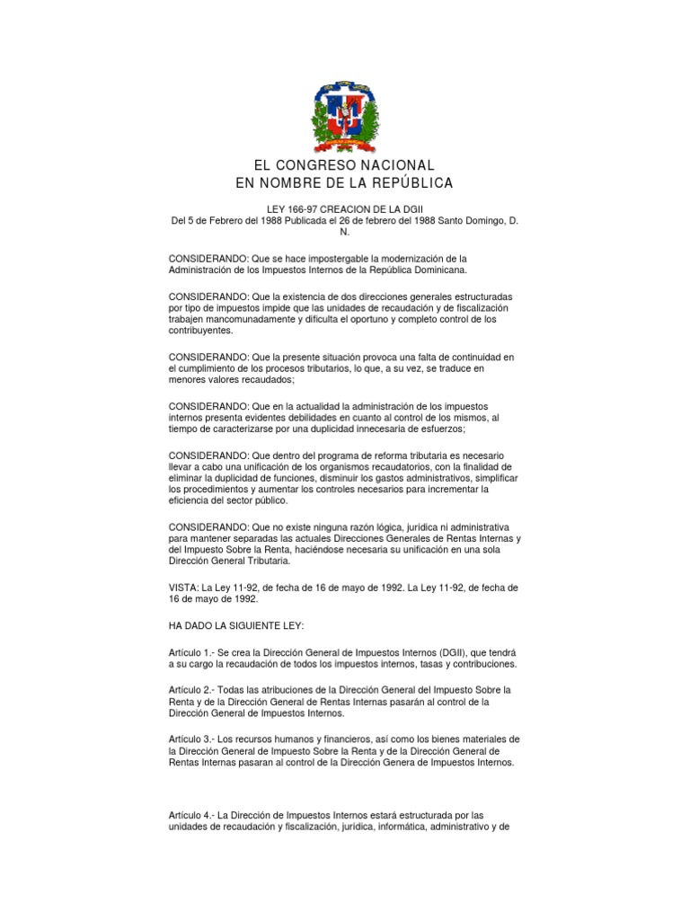 Ley 166-97 | República Dominicana | Impuestos | Prueba gratuita de 30 días | Scribd