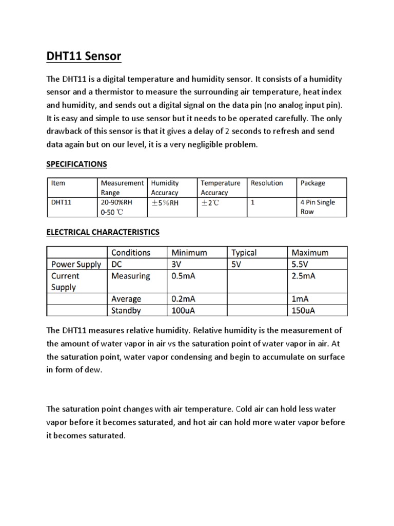 DHT11 Sensor: Specifications | PDF | Humidity | Rectifier