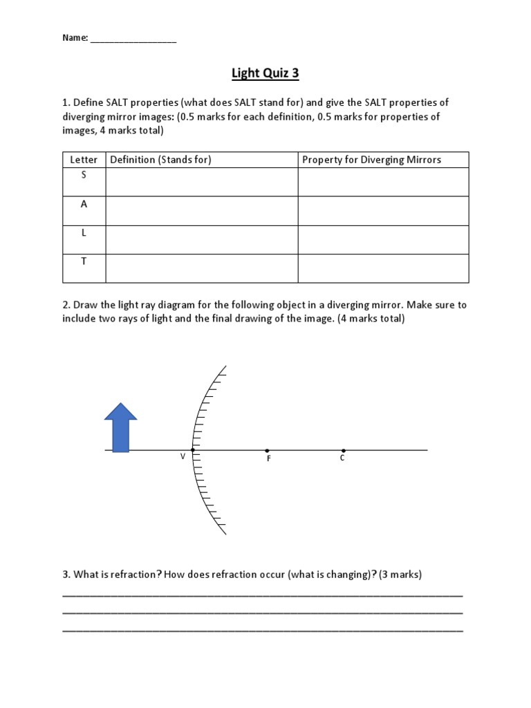 Light Quiz 3 | PDF | Teaching Methods & Materials | Science & Mathematics