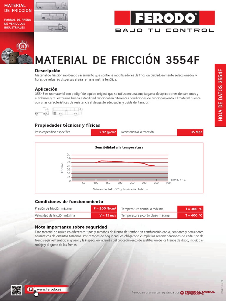 Ferodo Data Sheets 3554F | PDF | Ingeniería mecánica | Science