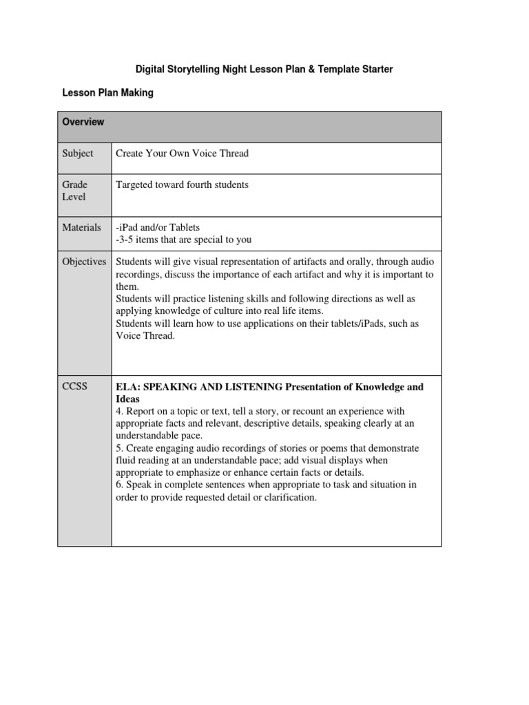 Digital Storytelling Night Lesson Plan | PDF | Storytelling | Lesson Plan