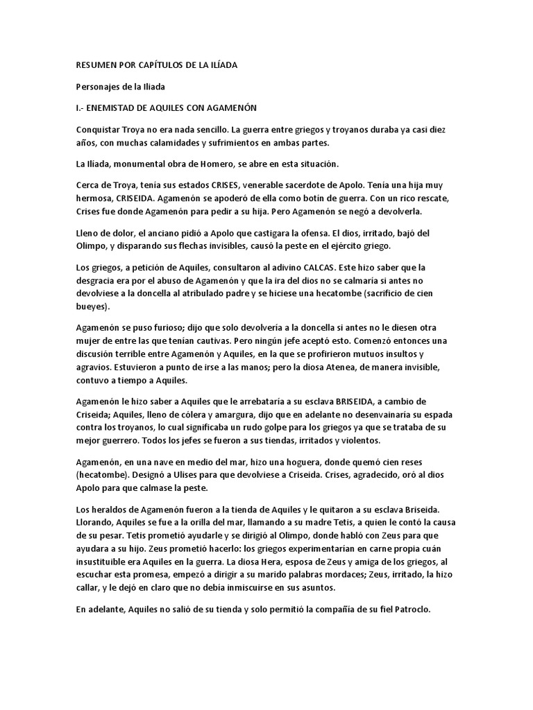 La Illiada Resumen | PDF | Héctor | Aquiles