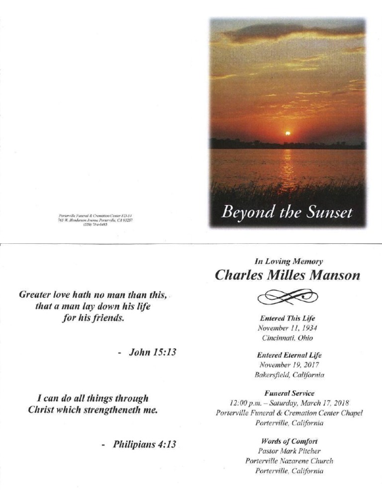 Charles Manson Funeral Pamphlet | PDF | Funeral