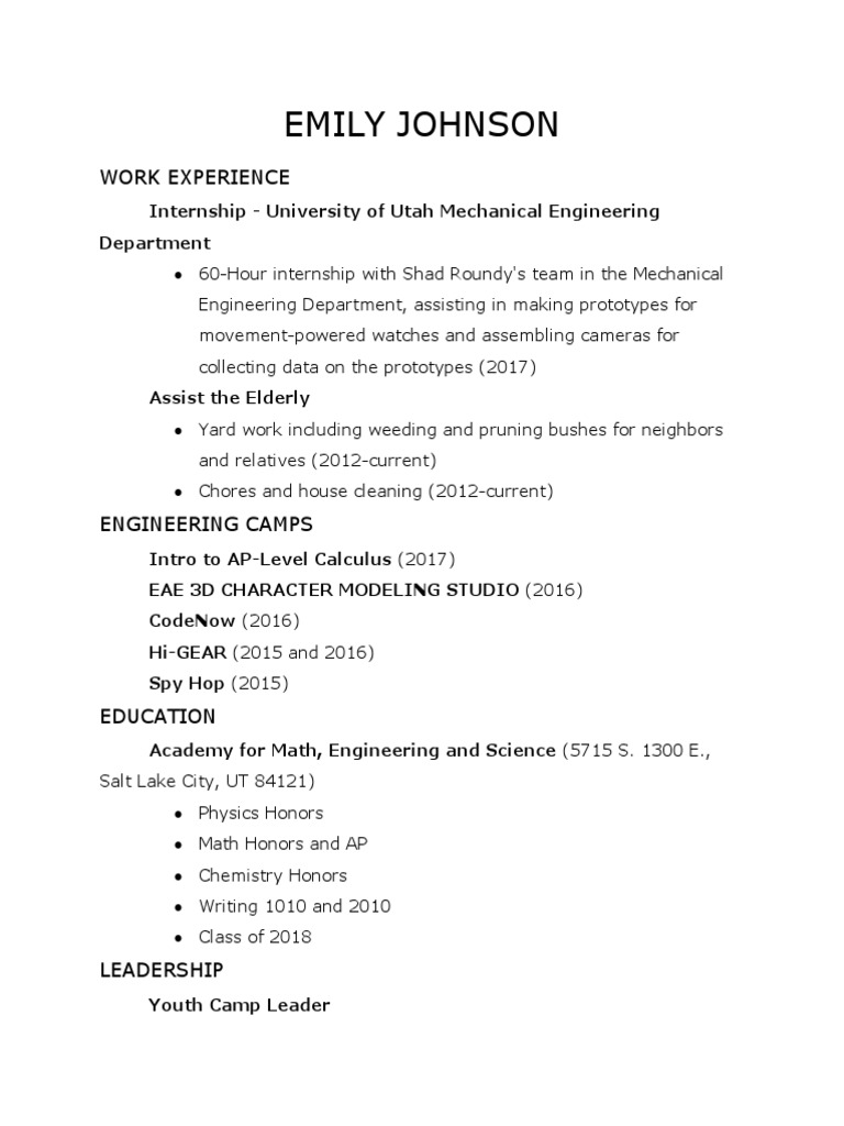 Emily Johnson - Resume | PDF | Partner Dance | Dances