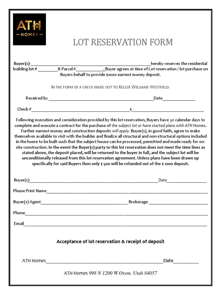 ATH Homes Lot Reservation Form | PDF | Economies | Private Law