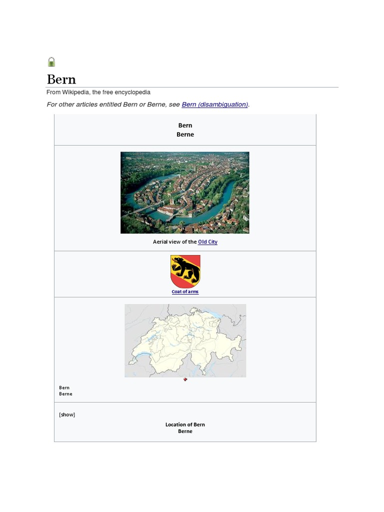For Other Articles Entitled Bern or Berne, See .: From Wikipedia, The ...