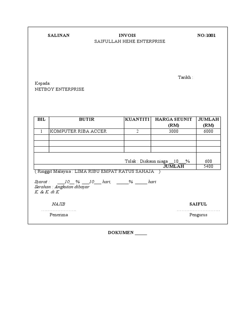 INvois - Salinan (Komponen Jualan Bersih) 1 | PDF