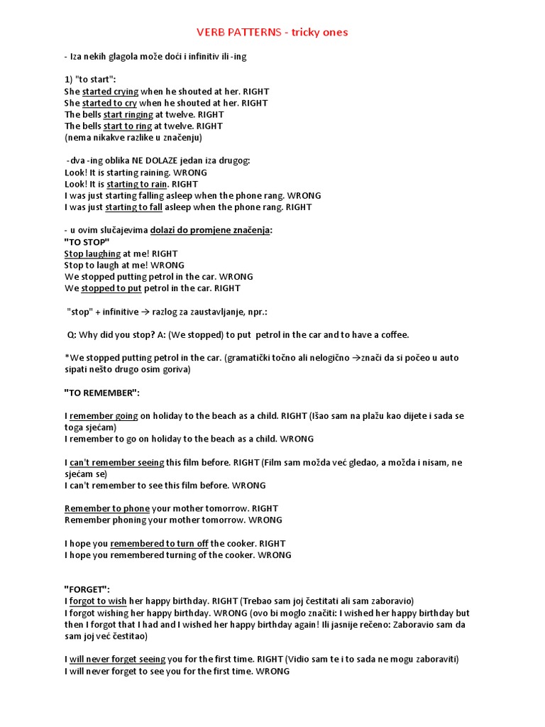 Verb Patterns Tricky Ones | PDF