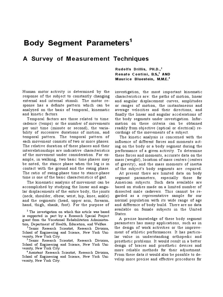 Body Segment Parameter Measurement Techniques | PDF | Torque | Force