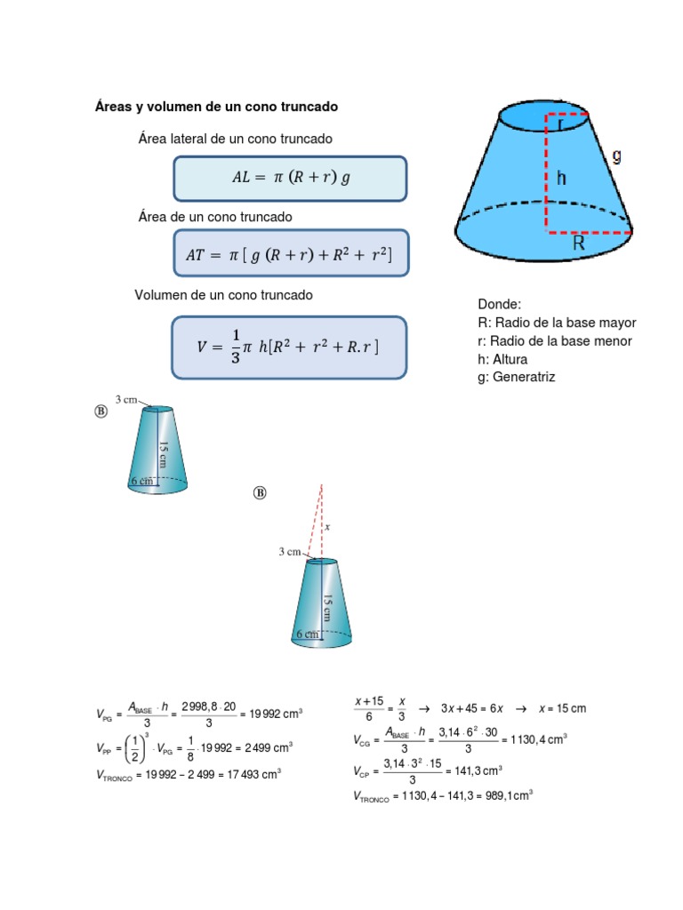 Áreas y Volumen de Un Cono Truncado | PDF