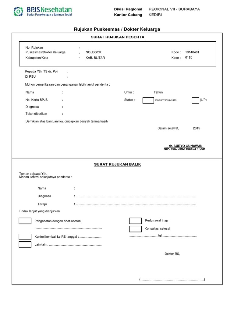 Blanko Rujukan BPJS Dr. Suryo | PDF