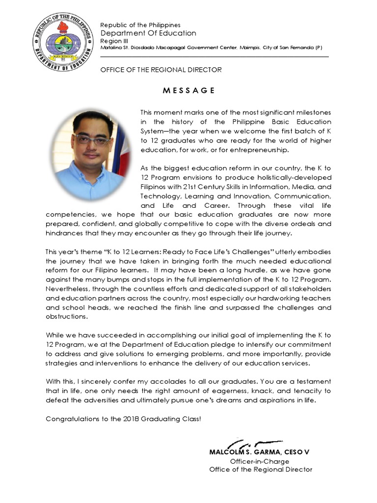 2018 Graduation Message PDF | PDF | Change | Communication