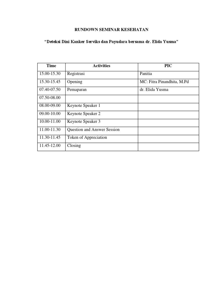Rundown Seminar Kesehatan | PDF