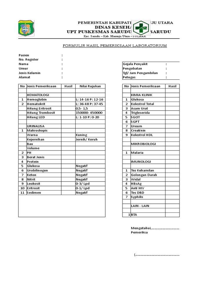 Formulir Hasil Pemeriksaan Lab | PDF