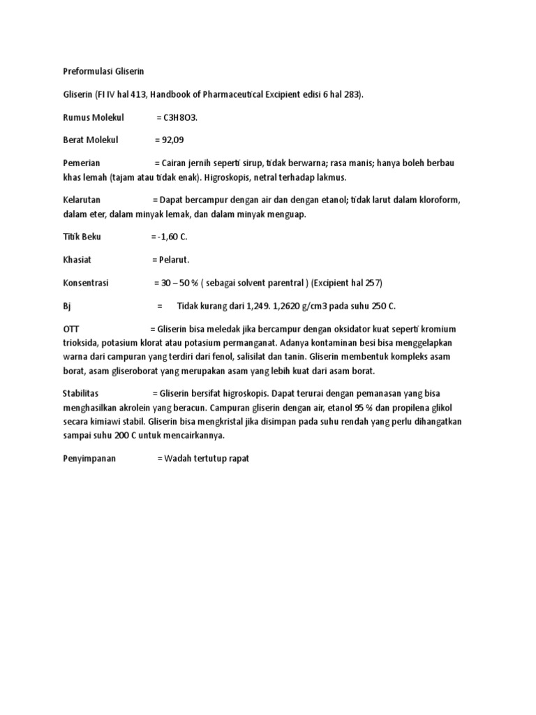 Preformulasi Gliserin | PDF