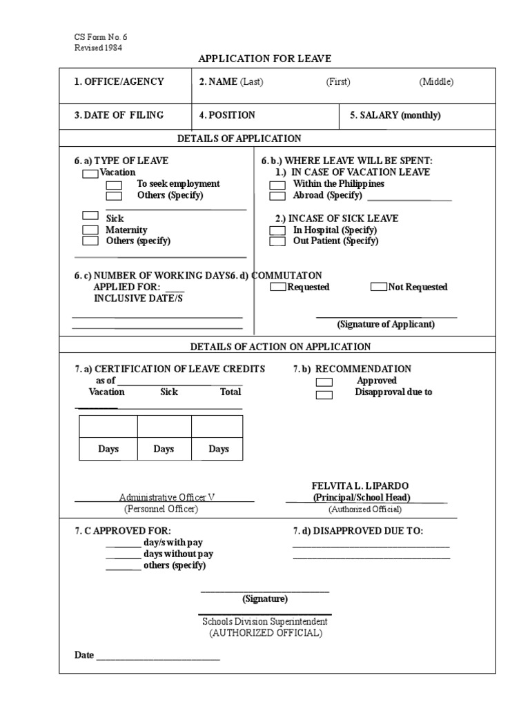 FORM 6 - Leave Form | PDF | Sick Leave | Employment