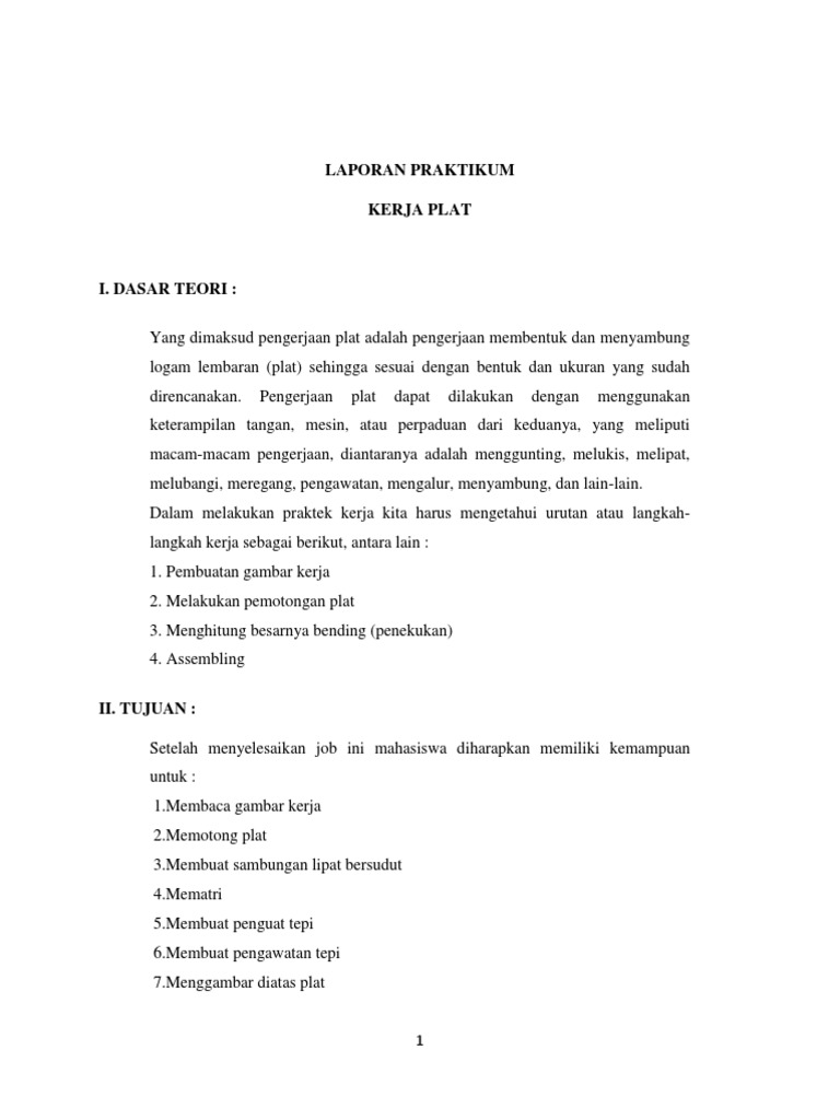 Laporan Kerja Plat | PDF