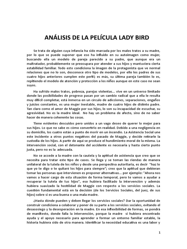 Analisis de La Pelicula Lady Bird | PDF | Trabajo Social | Violencia ...