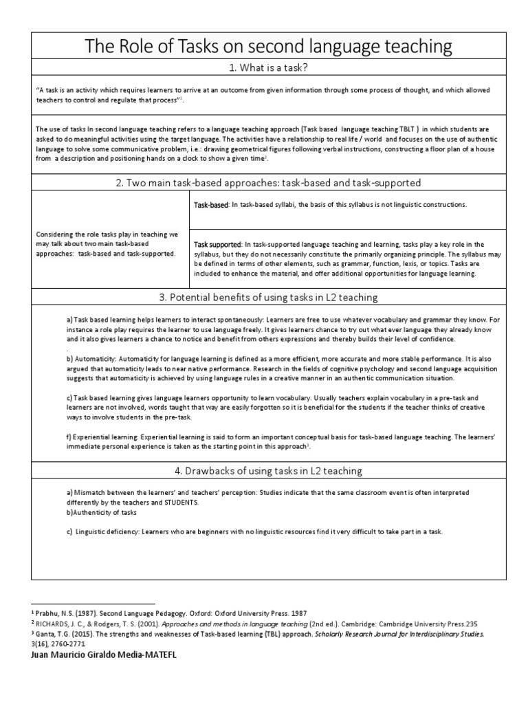 The Role of Tasks On Second Language Teaching | PDF | Second Language ...