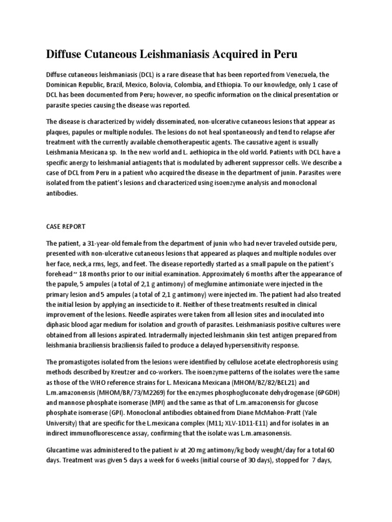 Diffuse Cutaneous Leishmaniasis Acquired in Peru (Eng) | PDF | Medical ...
