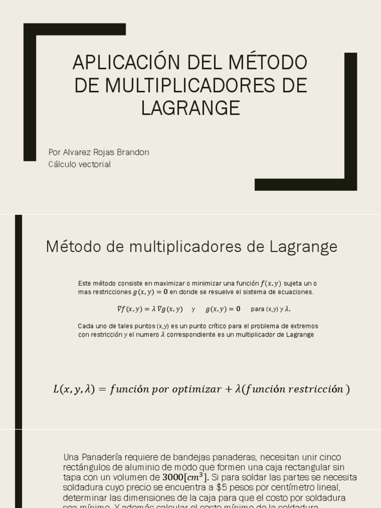 Aplicación Del Método de Multiplicadores de LaGrange | PDF | Función (Matemáticas) | Enseñanza ...