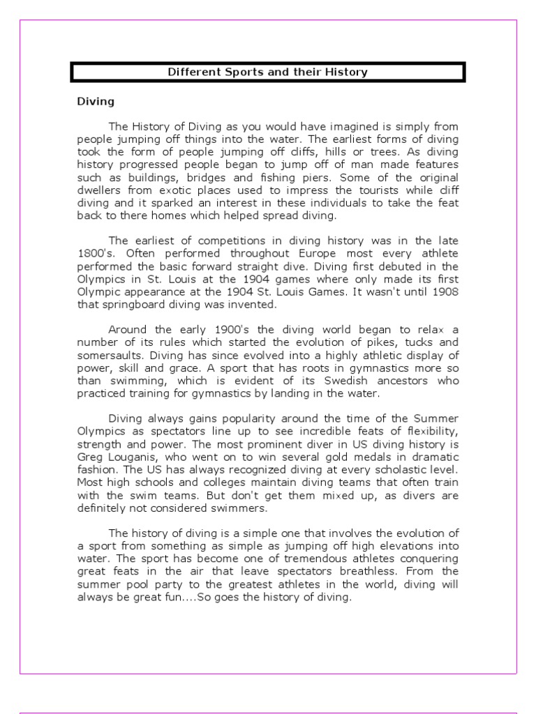 Different Sports and Their History | PDF | Diving | Horse Racing
