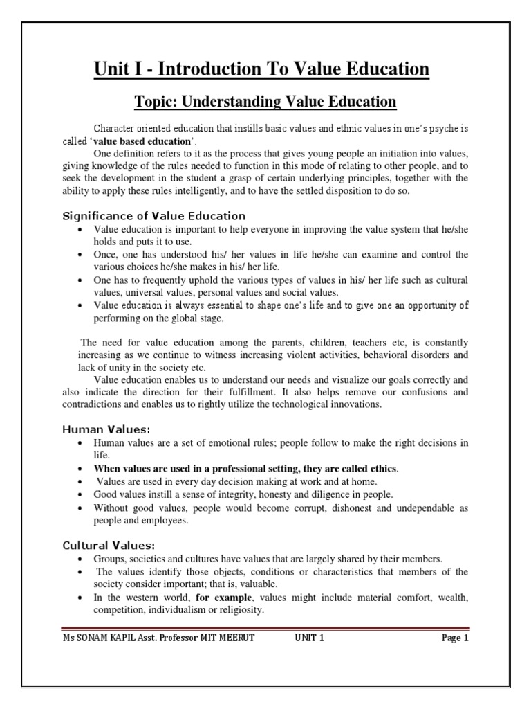 Unit I - Introduction To Value Education | PDF | Value (Ethics) | Happiness