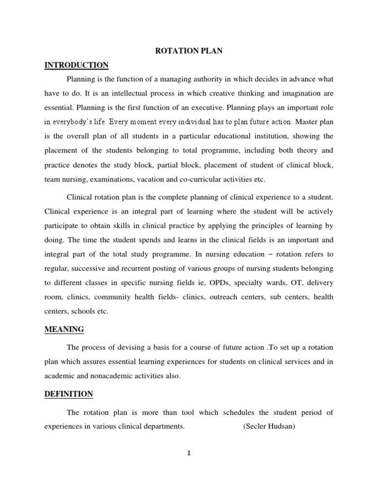 Rotation Plan | PDF | Nursing | Students