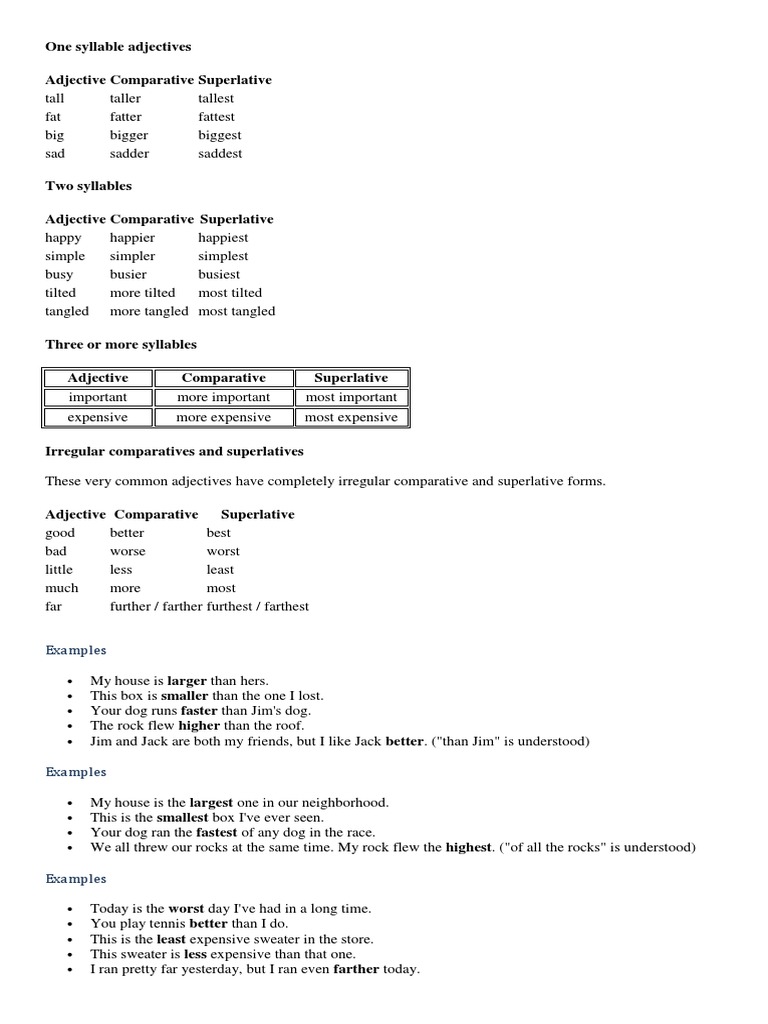 One Syllable Adjectives | PDF