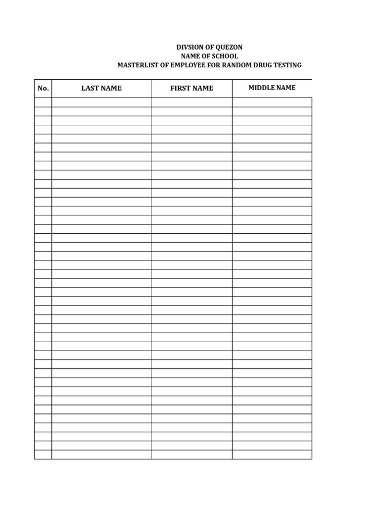 Masterlist For RDT Template | PDF