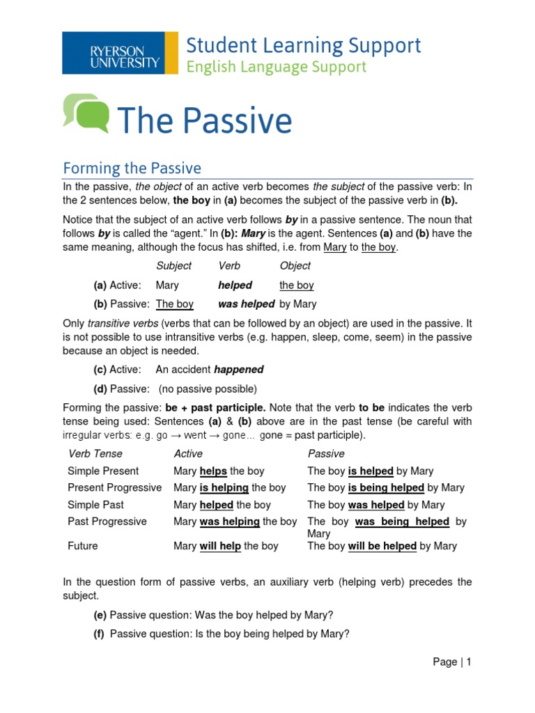 The Passive: Student Learning Support | Download Free PDF | Verb ...