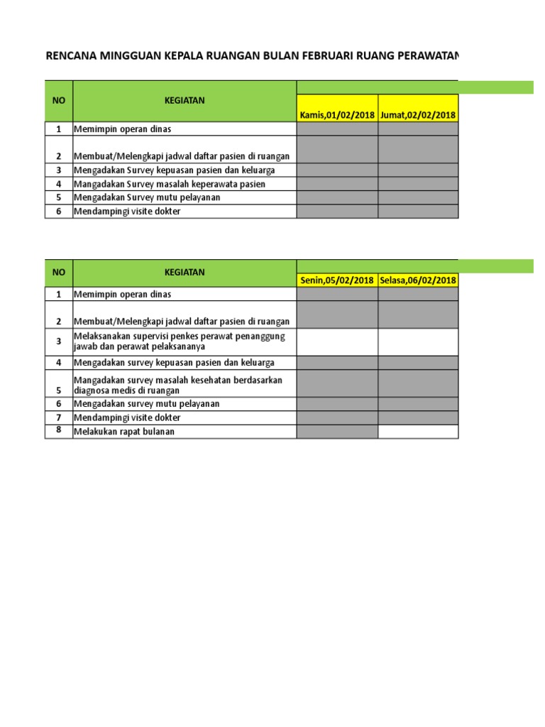 Rencana Mingguan Karu Perawatan 6 | PDF