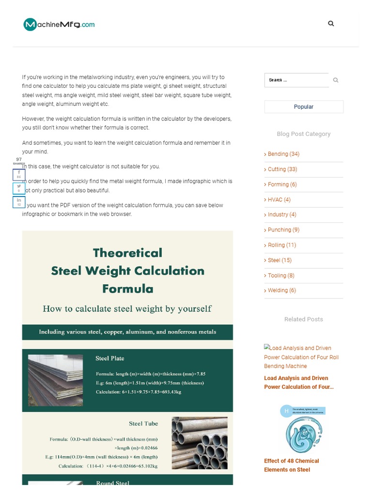 Theoretical Steel Weight Calculation Formula (2018 Updated ...