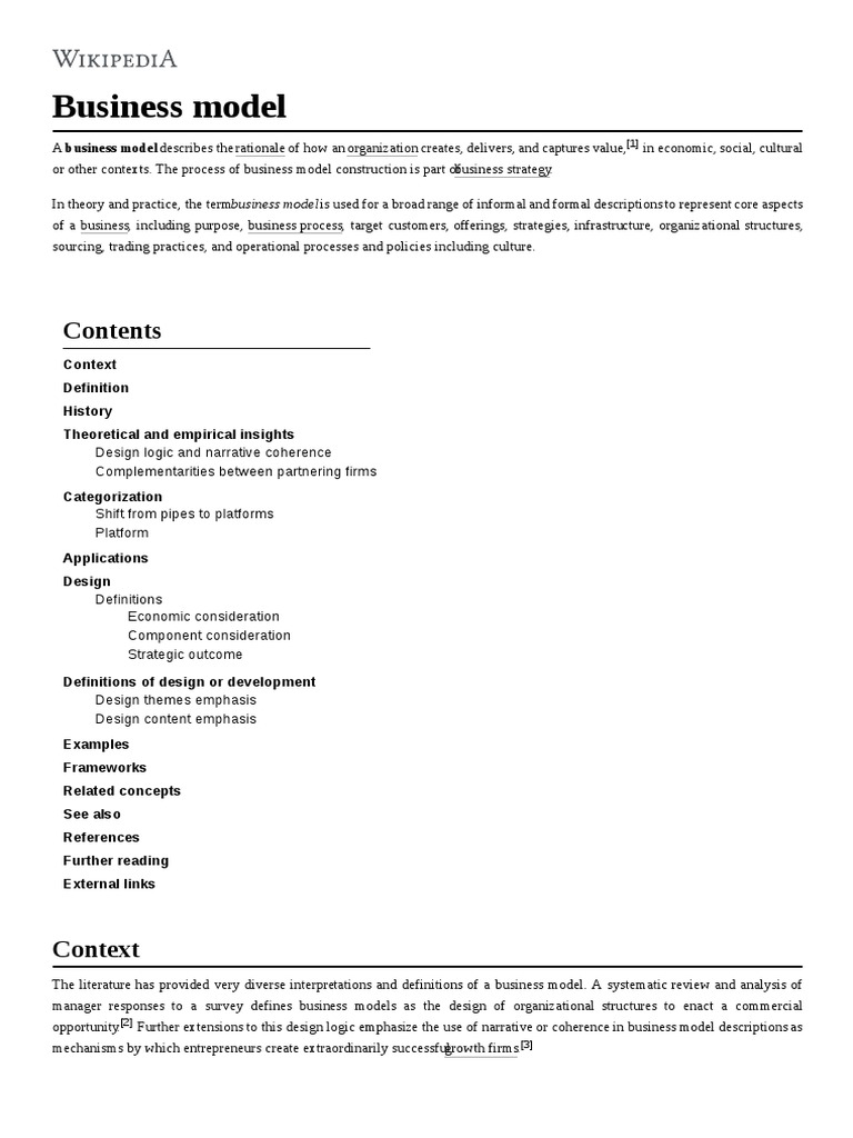 Business Model | PDF | Business Model | Strategic Management