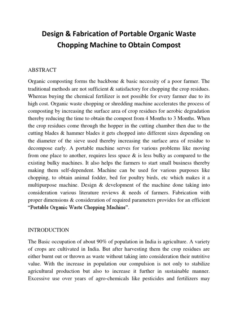 Design & Fabrication of Portable Organic Waste Chopping Machine To ...