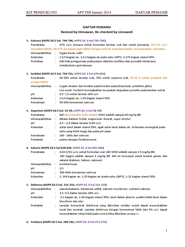 Daftar Pemanis | PDF