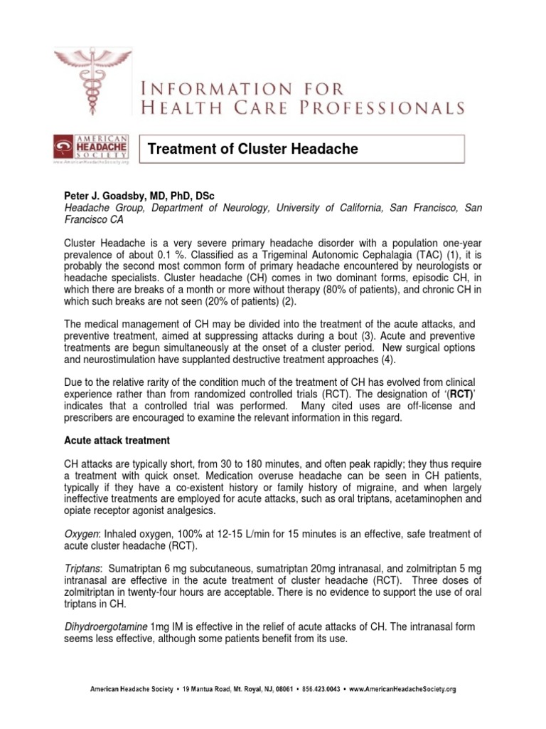 Peter Goadsby - Treatment of Cluster Headache PDF | PDF | Headache | Medical Specialties