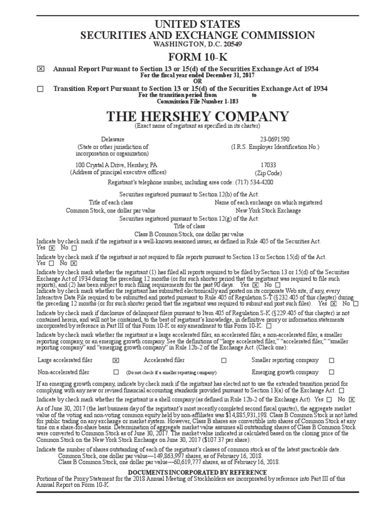 The Hershey Company: United States Securities and Exchange Commission ...