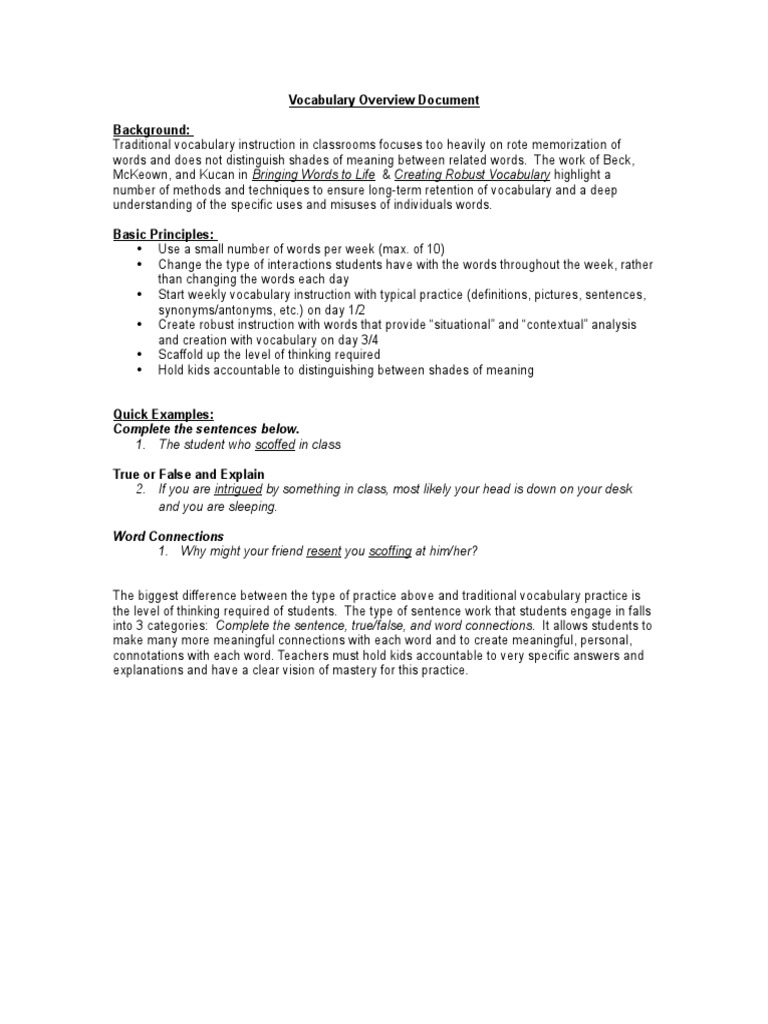 Vocabulary Overview Document | PDF