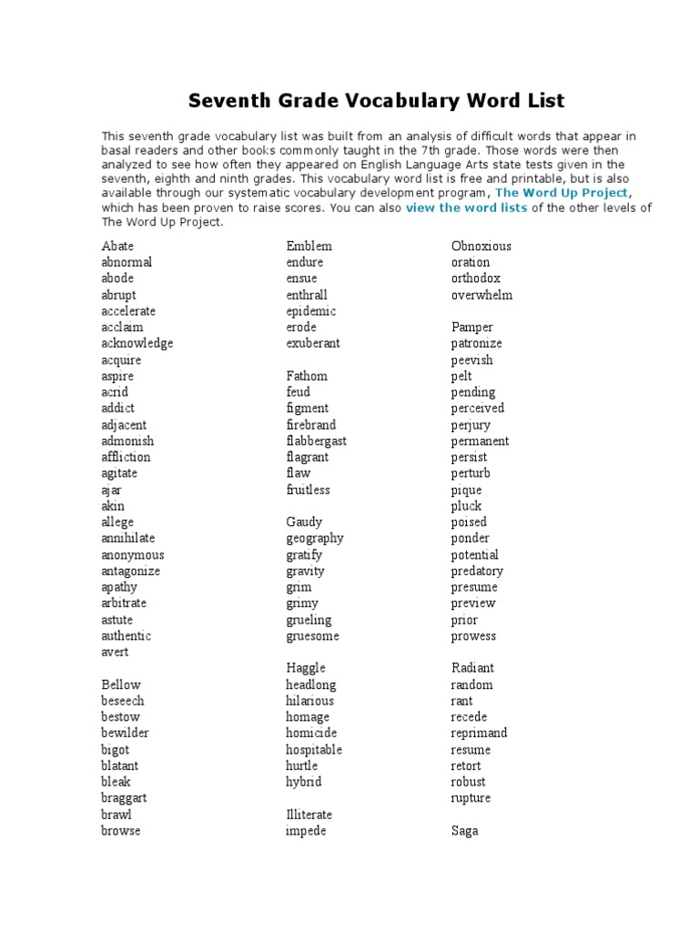 7th Grade Vocabulary Word List | PDF
